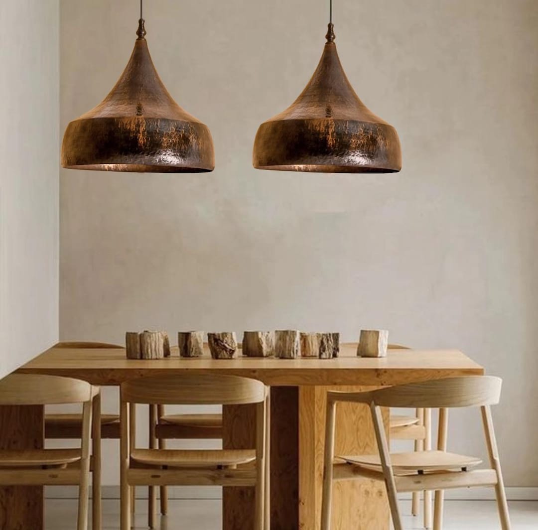 Hand-hammered Brass Pendant Light - Rustic Cone-shaped Ceiling Fixture ...