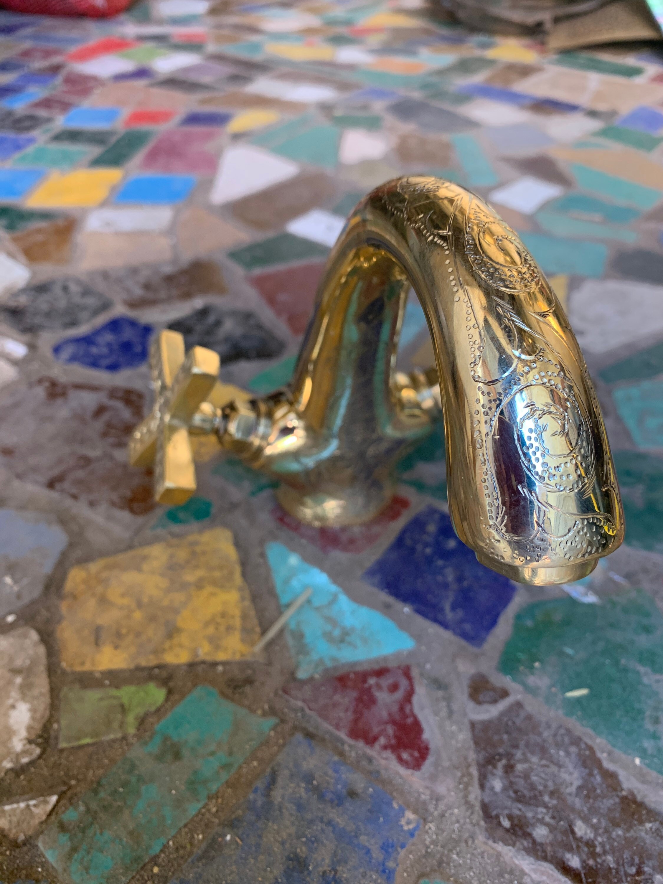 Bathroom Kichen Faucet Hand Engraved Moroccan Brass Gold Color | Etsy