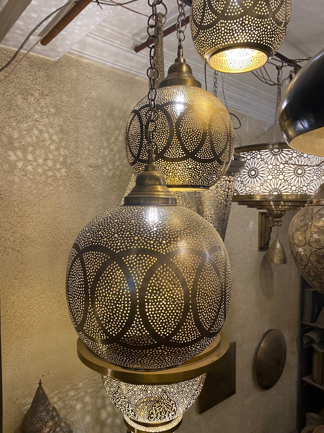 Brass Moroccan hanging lamp vintage lighting style | Etsy