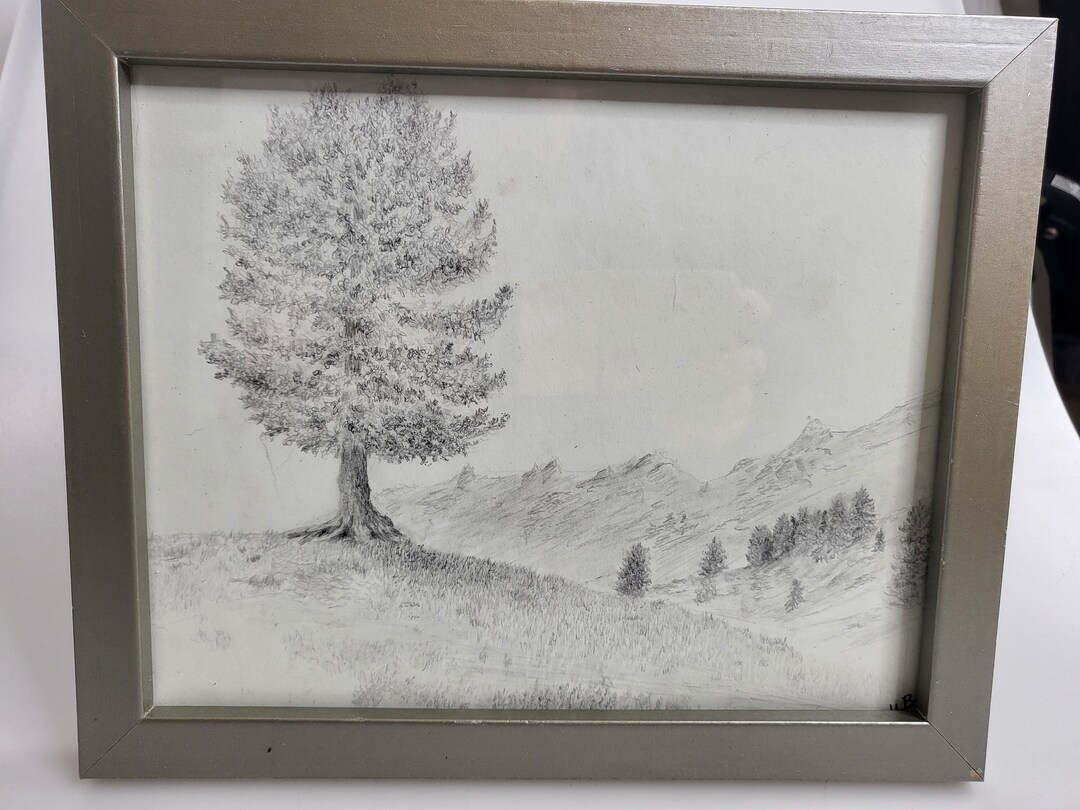 Original Graphite Landscape Drawing with Frame - Etsy