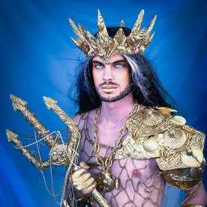 Neptune Costume, Poseidon, Gold King Atlan's, Sea God Crown, Mermaid ...