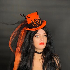 Black and Orange Mini Hat Halloween Mini Top Hat Top Hat - Etsy
