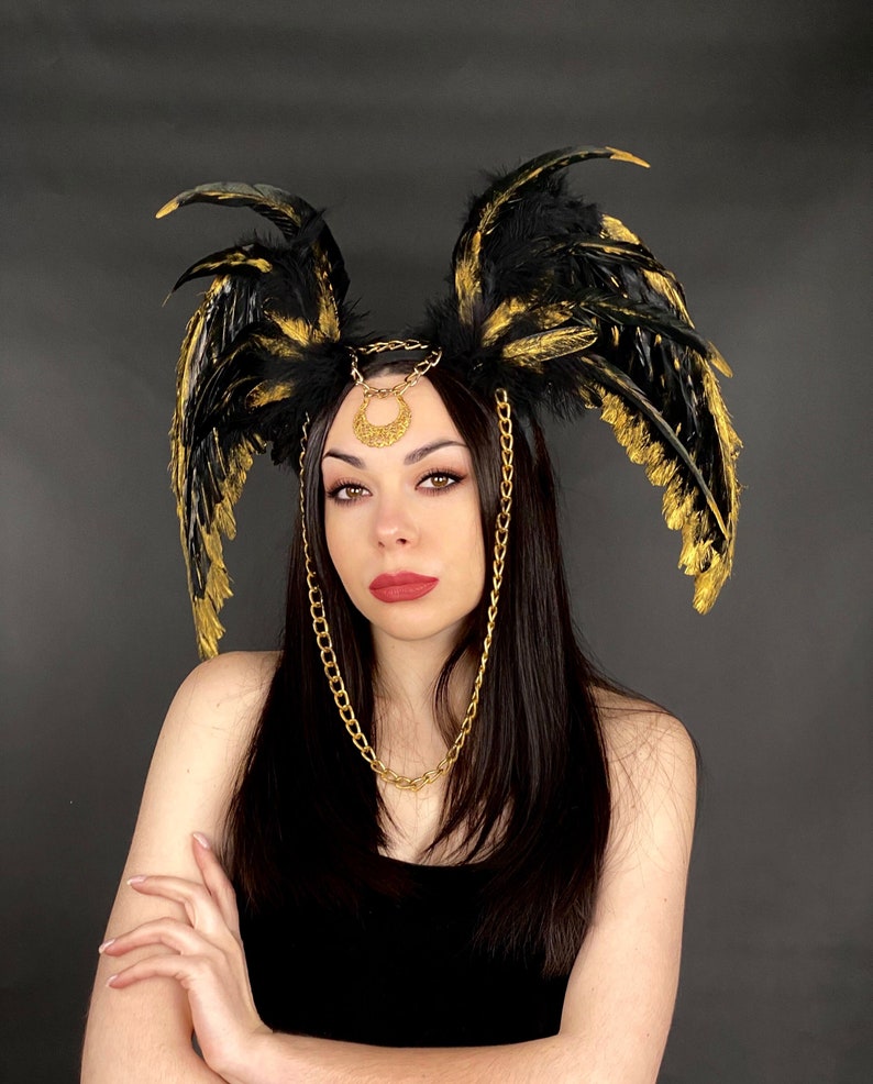 Gothic Headdress With Wings Dark Queen Headpiece Valkyrie - Etsy