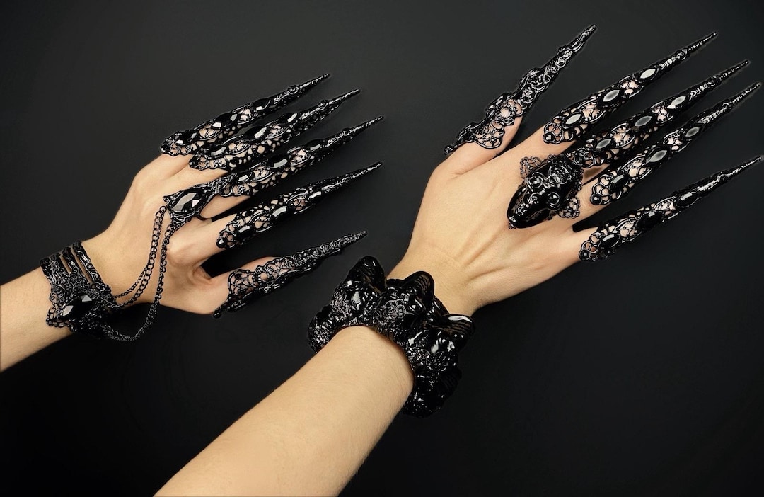 Black Bracelets With Ring, Gothic Bracelets, Filigree Jewelry, Metal ...