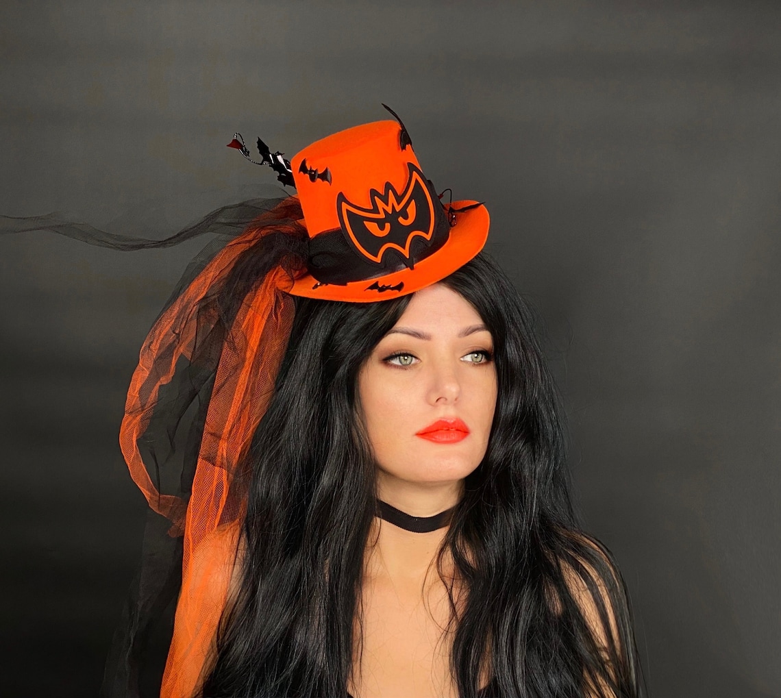 Black and Orange Mini Hat Halloween Mini Top Hat Top Hat - Etsy