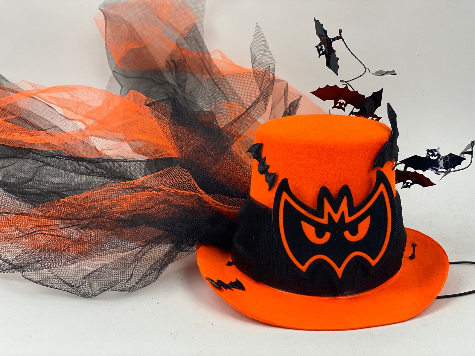 Black and Orange Mini Hat Halloween Mini Top Hat Top Hat - Etsy