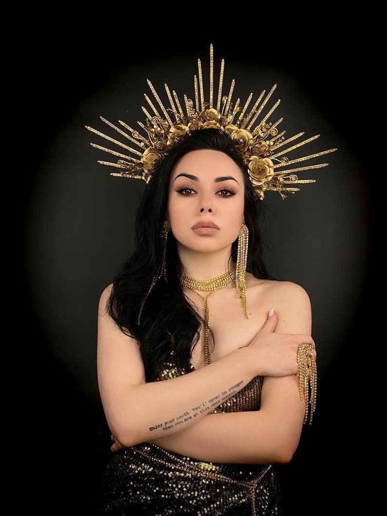Gold Goddess Crown Gala Crown Spike Halo Headpiece Sunburst - Etsy