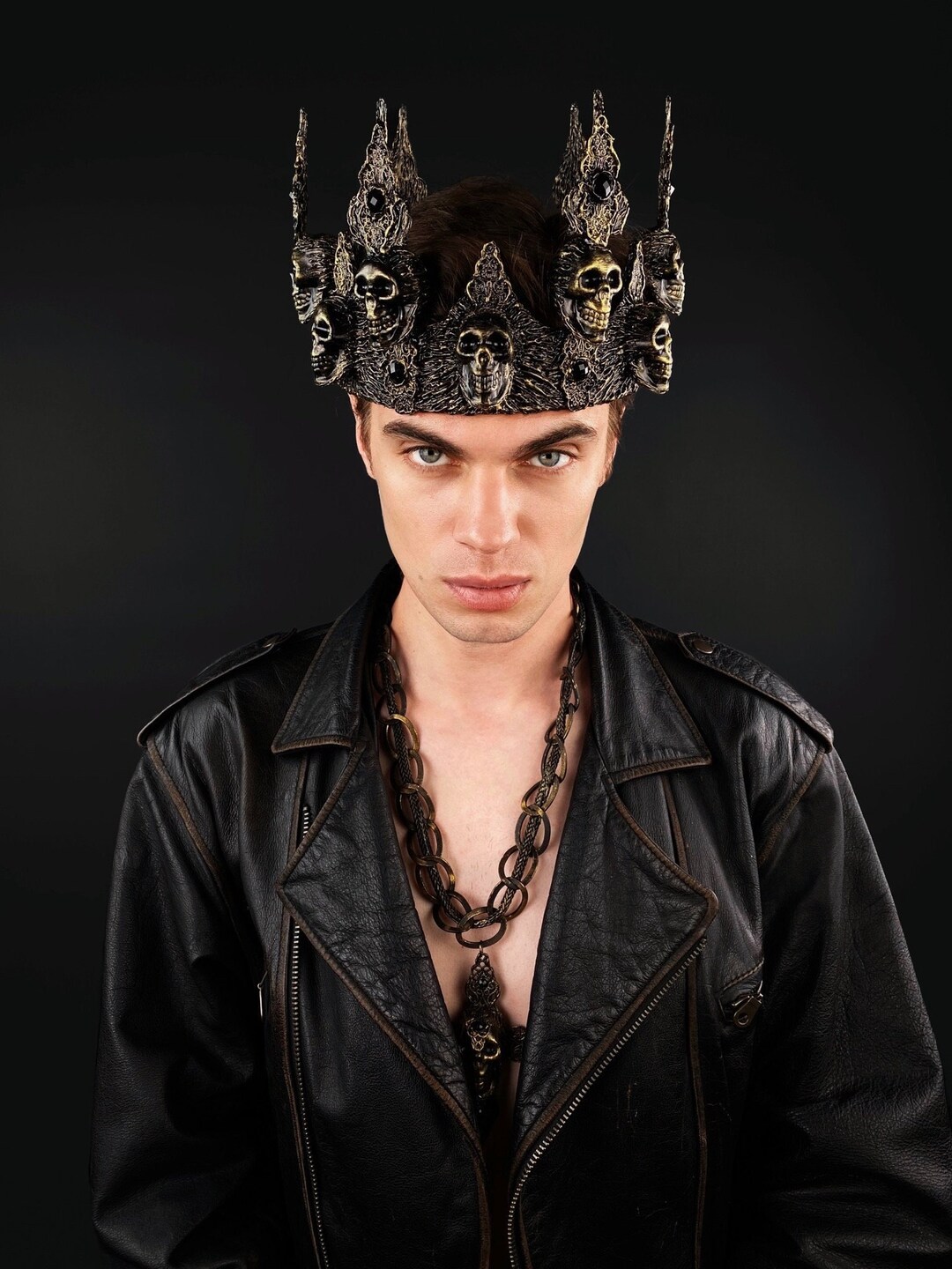 Large Mens Crown, Bronze Gothic Crown, Dark King, King of Skulls, Death ...