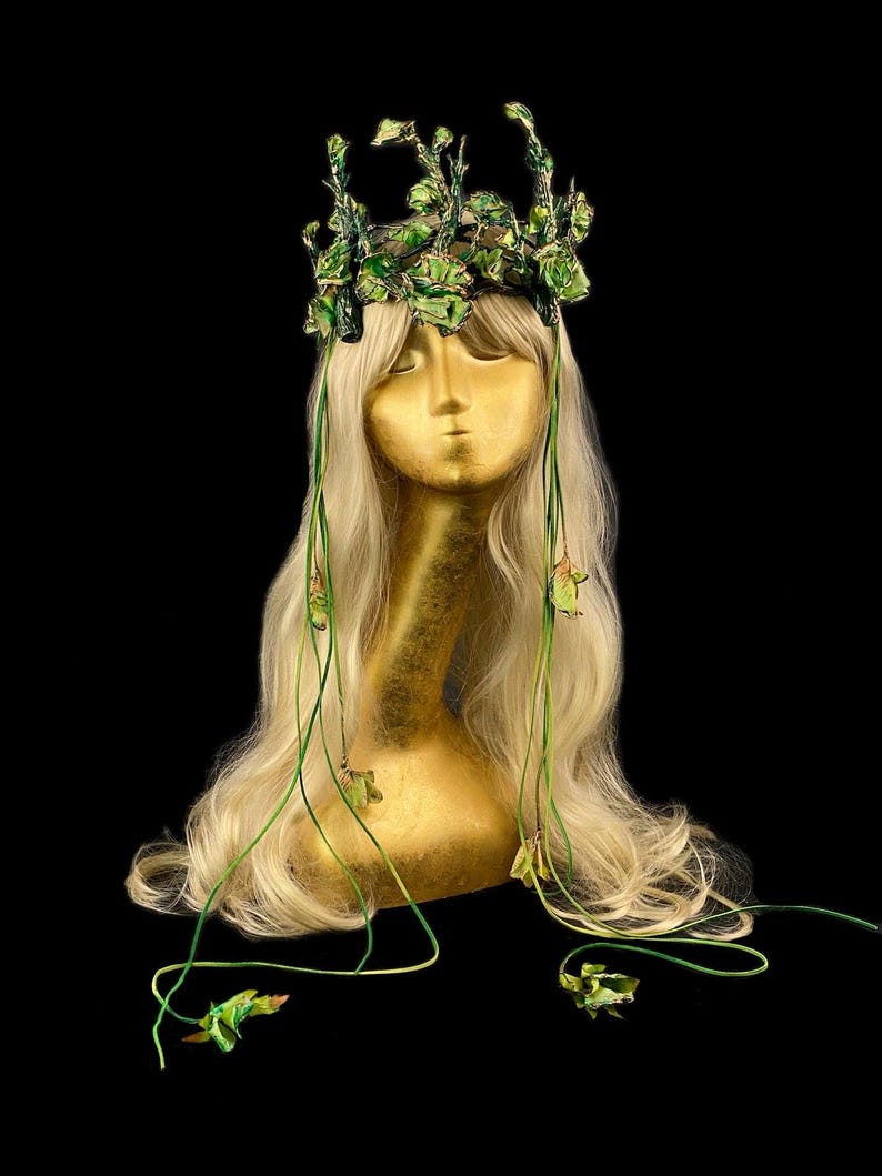 Burning Man, Nymph Flower Tiara: Green Fairy Branch Crown - Midsummer ...
