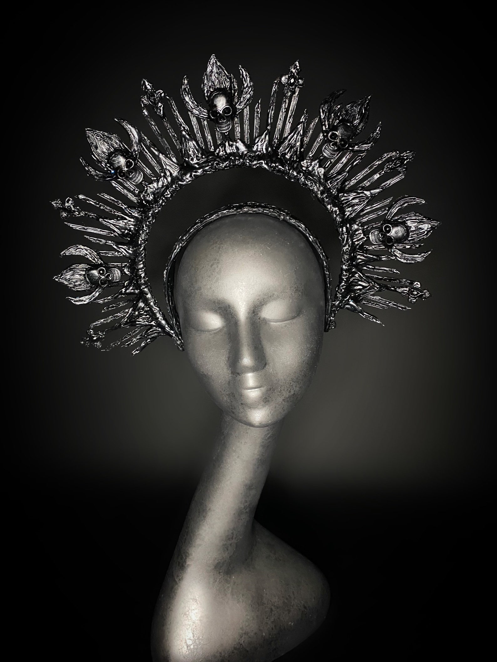 Dark Queen Crown Dark Goddess Headdress Skull Halo Crown - Etsy