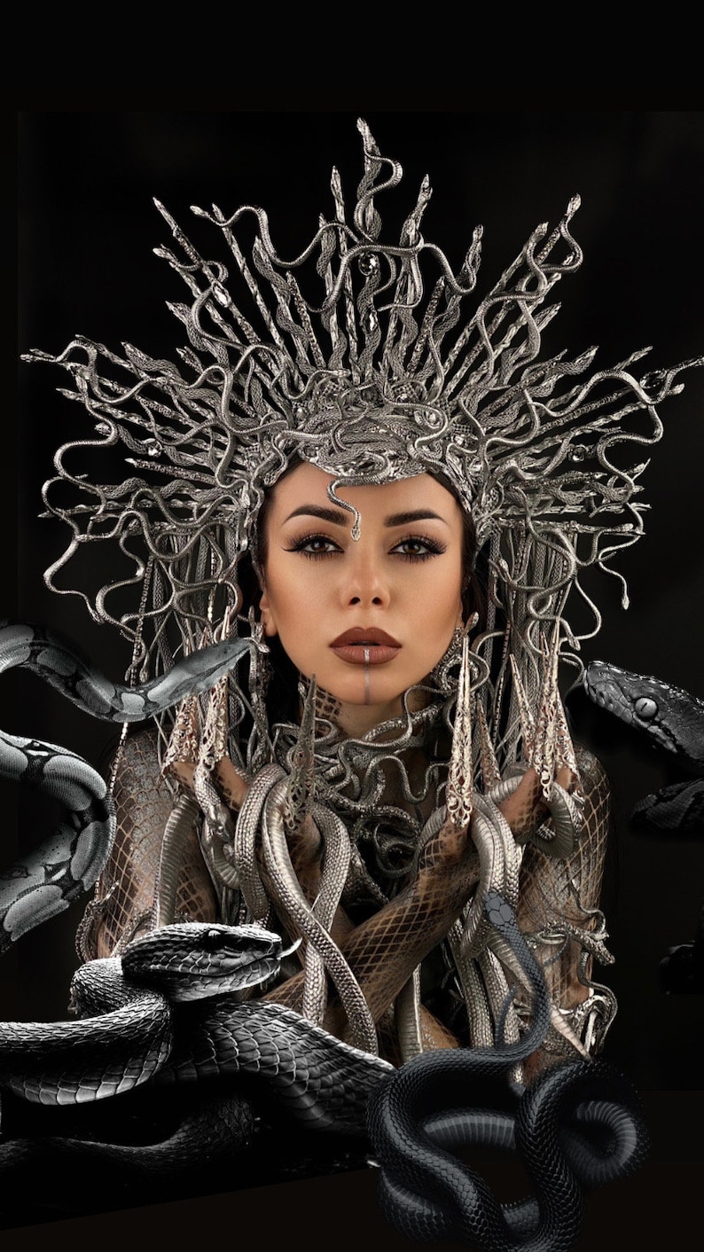 Mardi Gras Costume, Silver Medusa Headpiece, Gorgon Goddess Crown ...