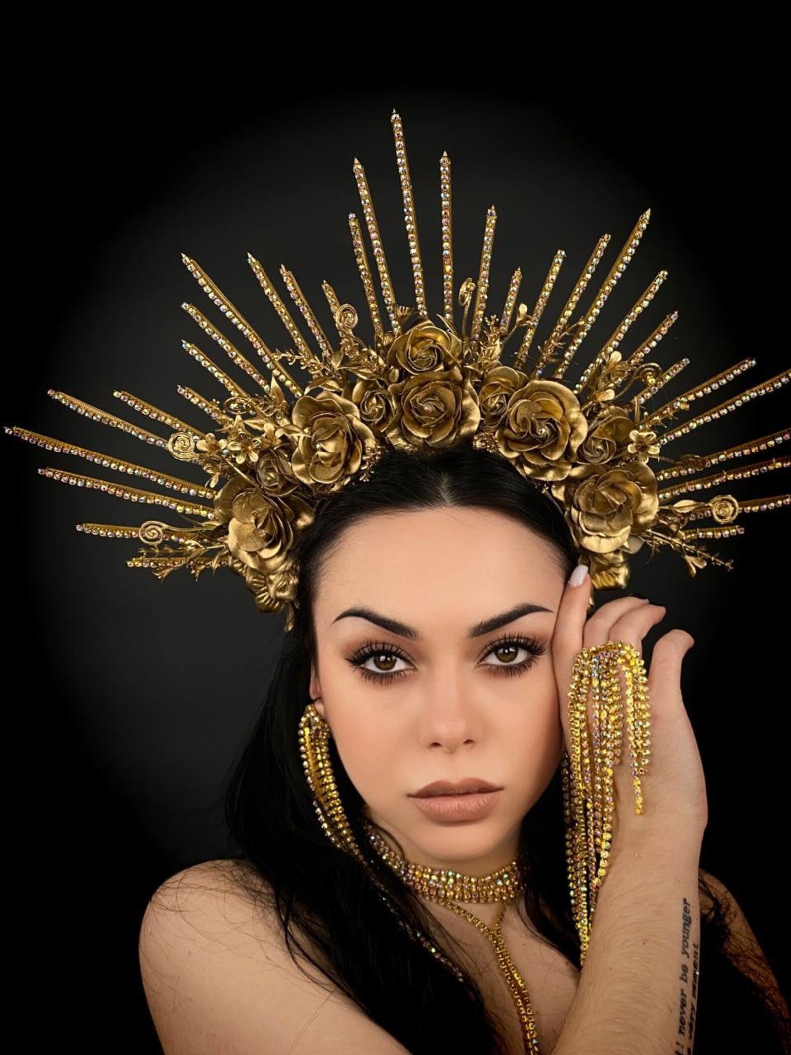 Gold Goddess Crown Gala Crown Spike Halo Headpiece Sunburst - Etsy