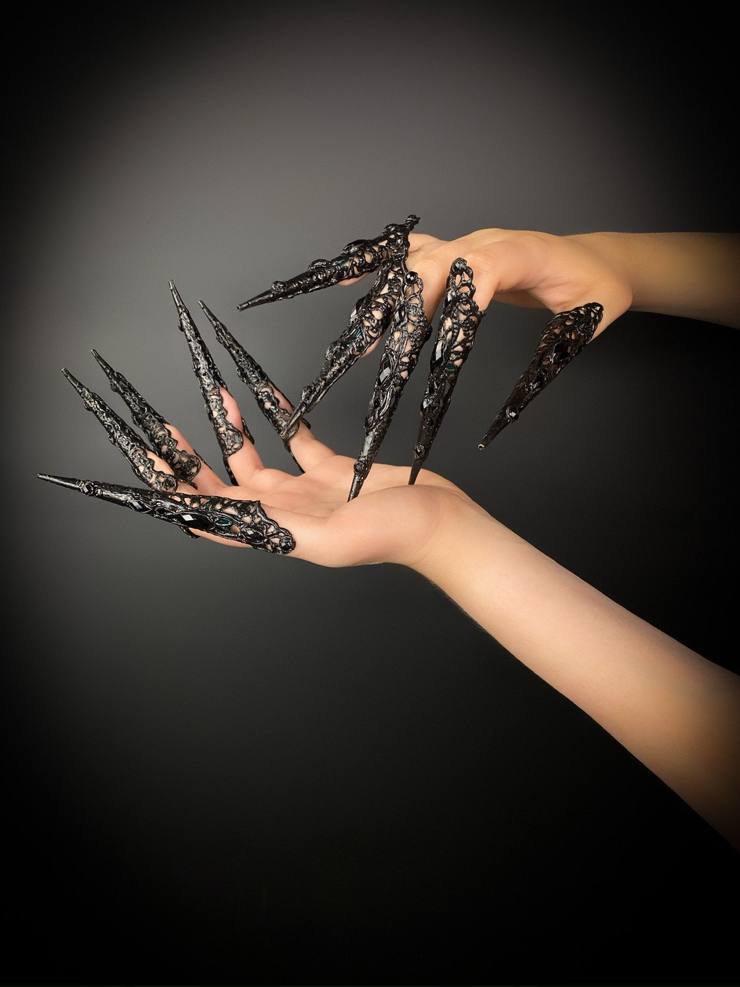 Black Filigree Finger Claws, Gothic Rhinestone Jewelry, Photo Props ...