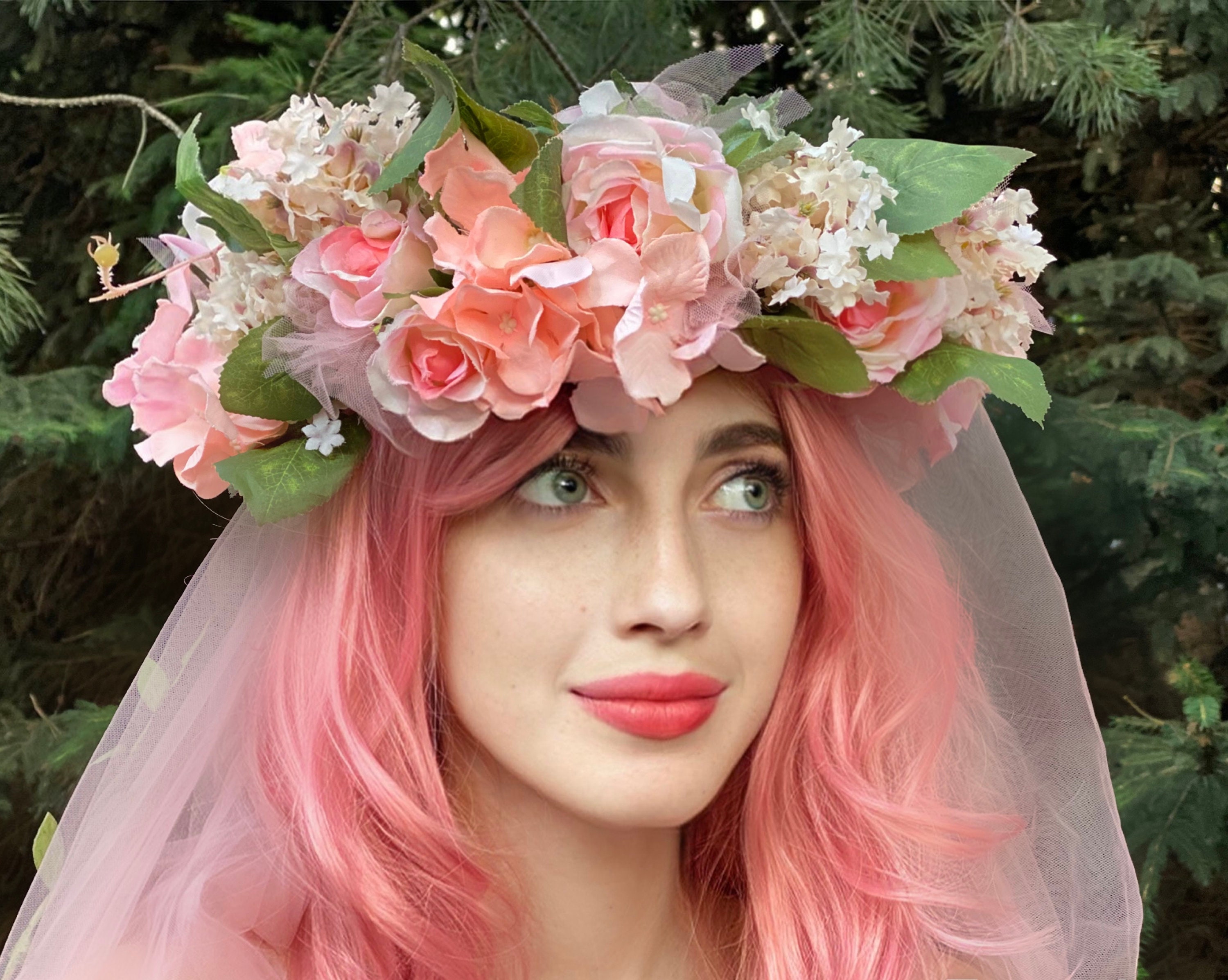 Flower headpieceFloral crown with veilLarge flower | Etsy