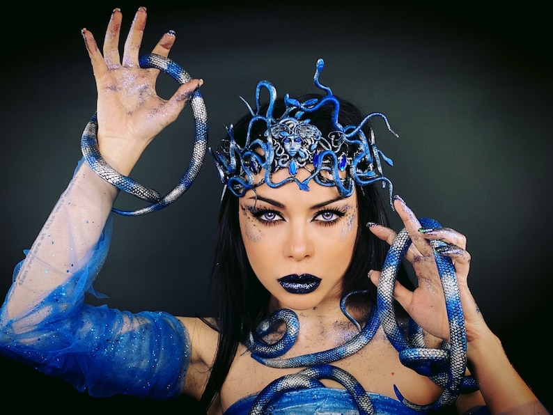 Medusa Gorgon Tiara Medusa Headdress Blue Tiara With Snakes - Etsy
