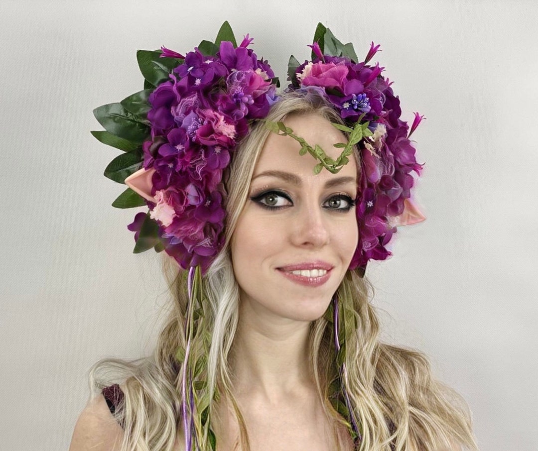 Burning Man, Elf Flower Crown, Violet Headdress, Fairy Headband - Etsy