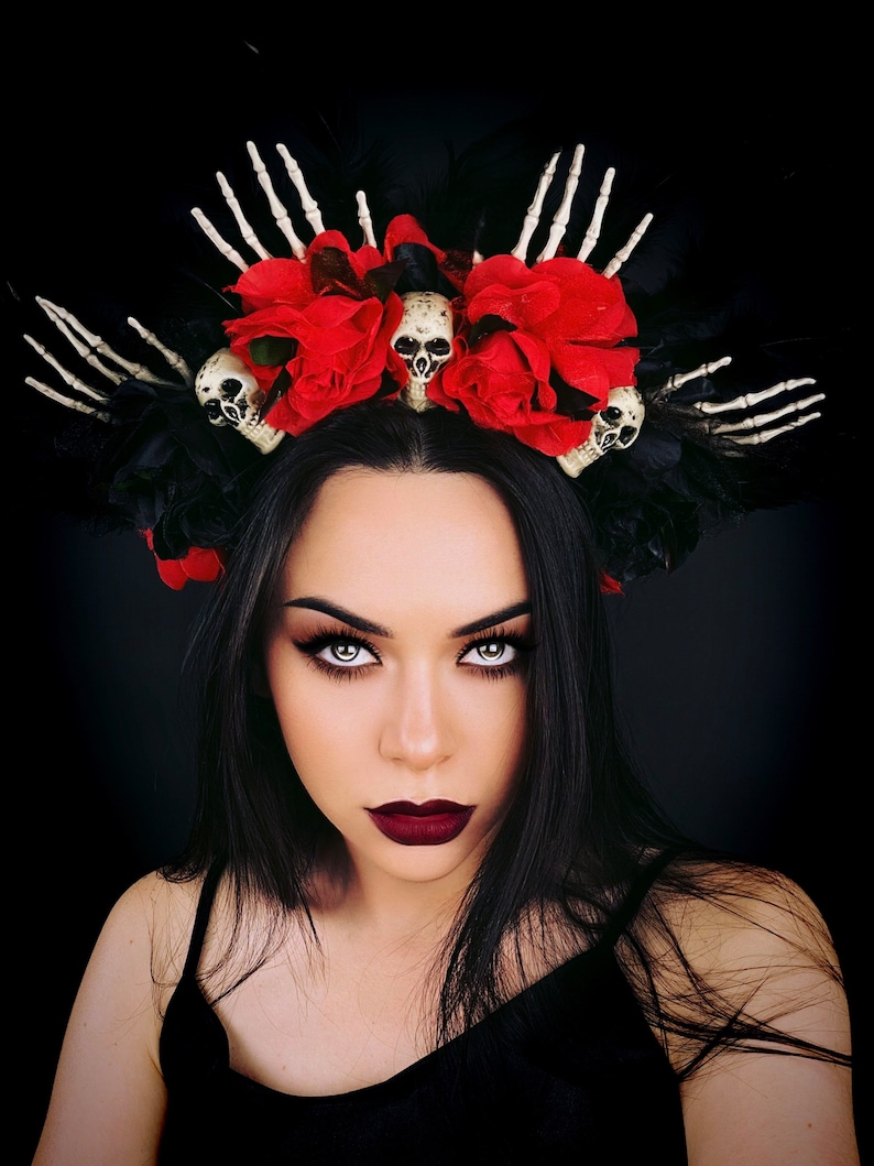 Large Skeleton Hands Crown Sugar Skull Flower Crown - Etsy