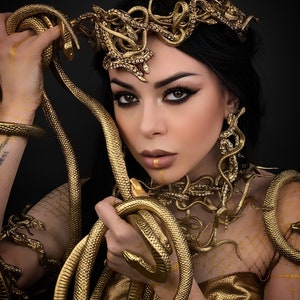 Luxury Medusa Gorgon Tiara, Serpent Queen, Rhinestone Goddess Crown, Gold Medusa Headpiece ...