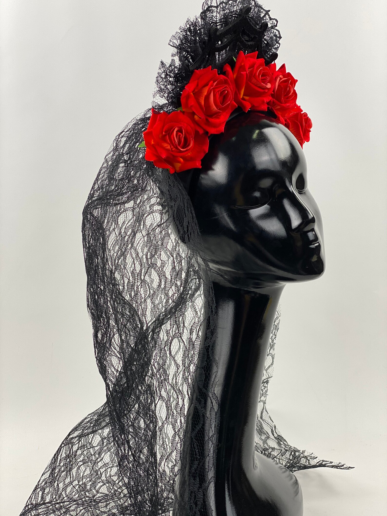 Mexican Red Rose Flower Crown Dia de los Muertos Headpiece | Etsy