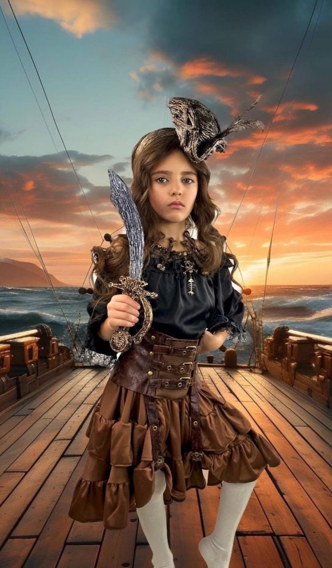 Girl's Pirate Costume, Deluxe Skull Pirate Hat for Children, Steampunk ...