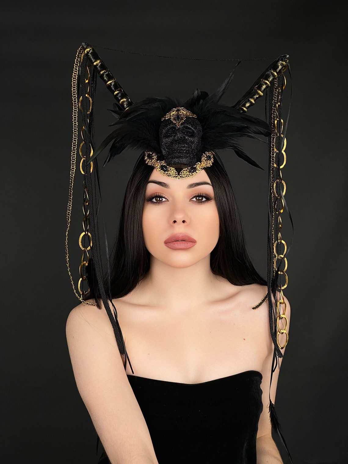 Demon Horns Headpiece Dark Queen Crown Antelope Gothic - Etsy
