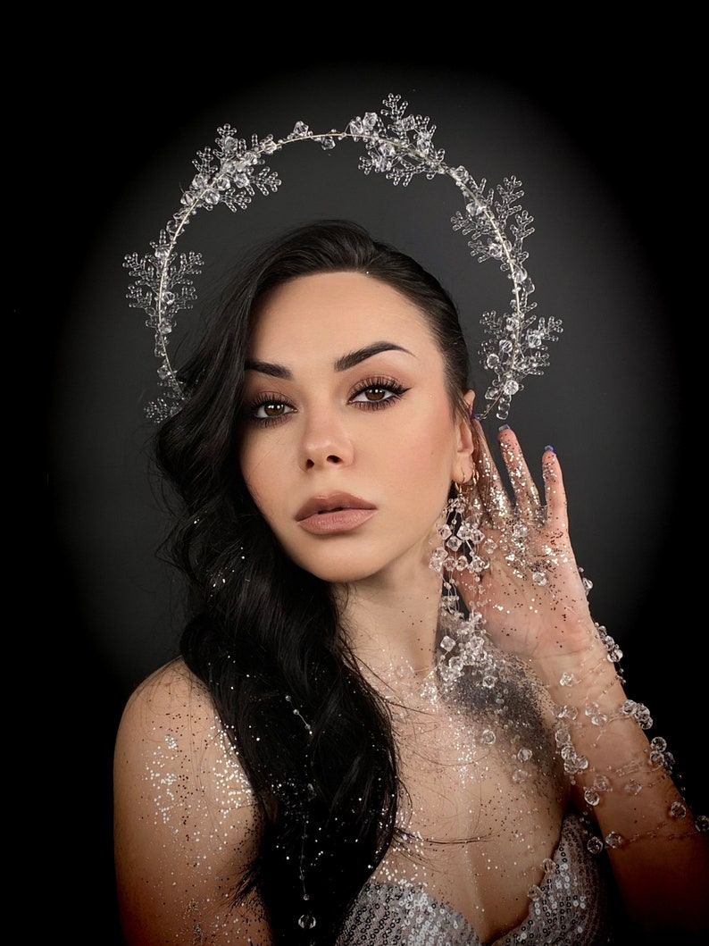 Mardi Gras Costume, Snowflake Crystal Crown, Winter Bride Headdress ...