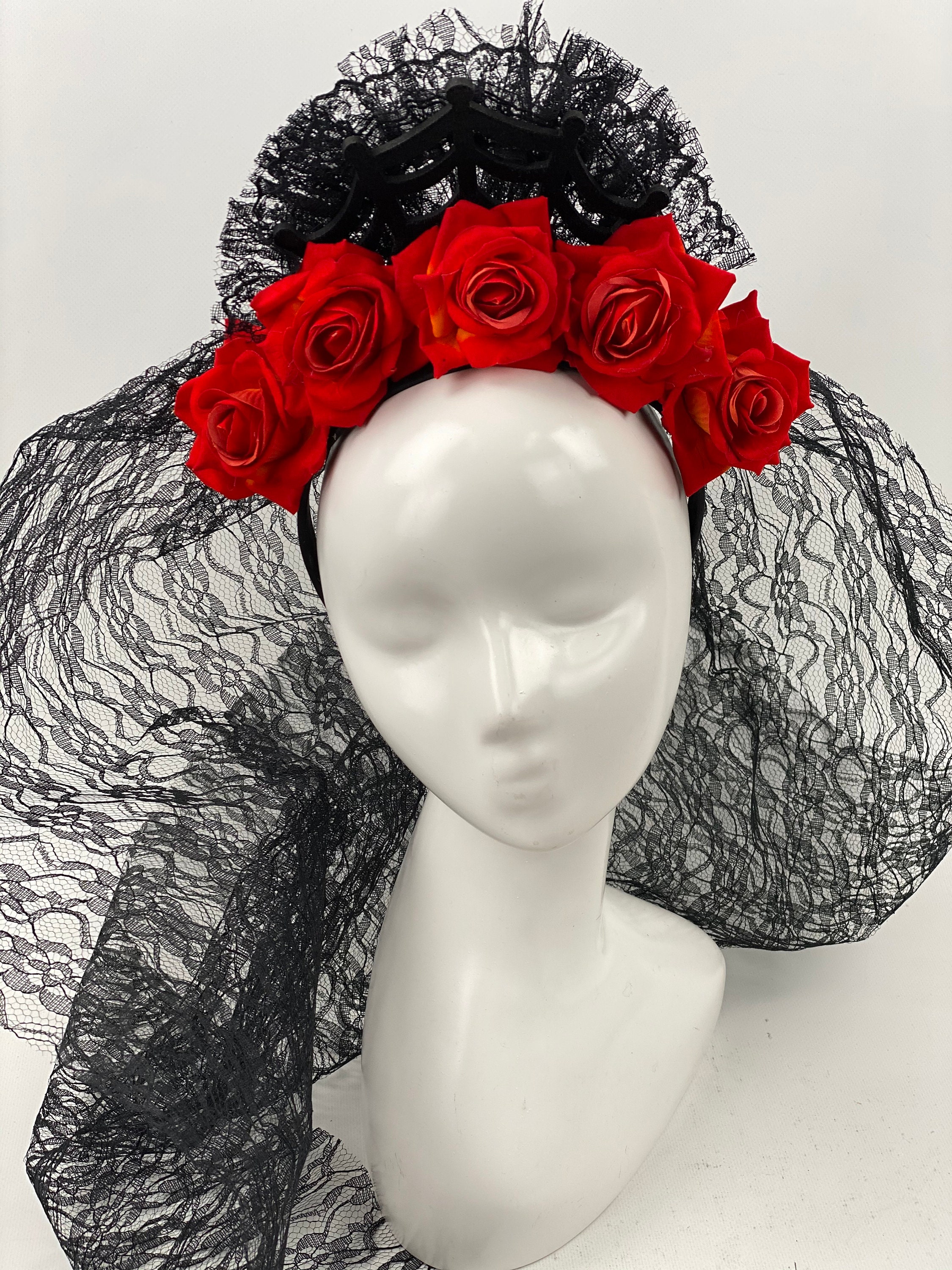 Mexican Red Rose Flower Crown Dia de los Muertos Headpiece | Etsy