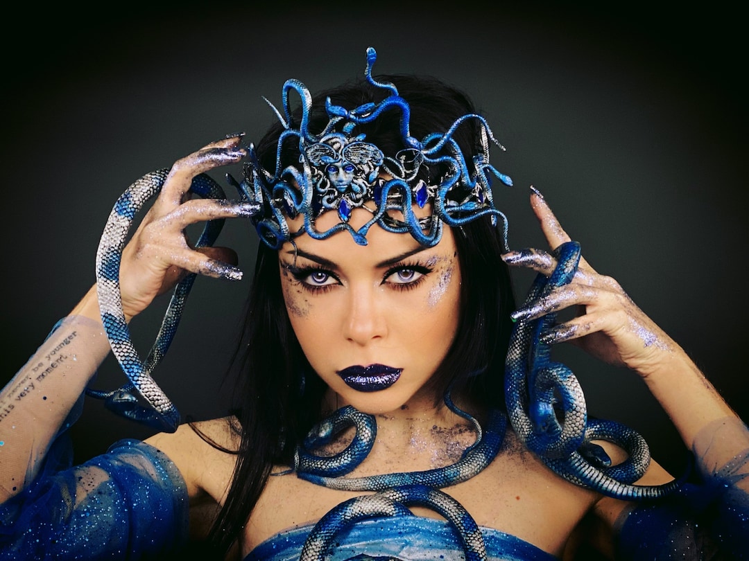 Medusa Gorgon Tiara, Medusa Headdress, Blue Tiara With Snakes ...