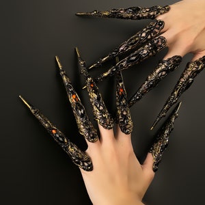 Set Metal Claws, Gold Black Finger Claws, Filigree Jewelry, Metal False ...