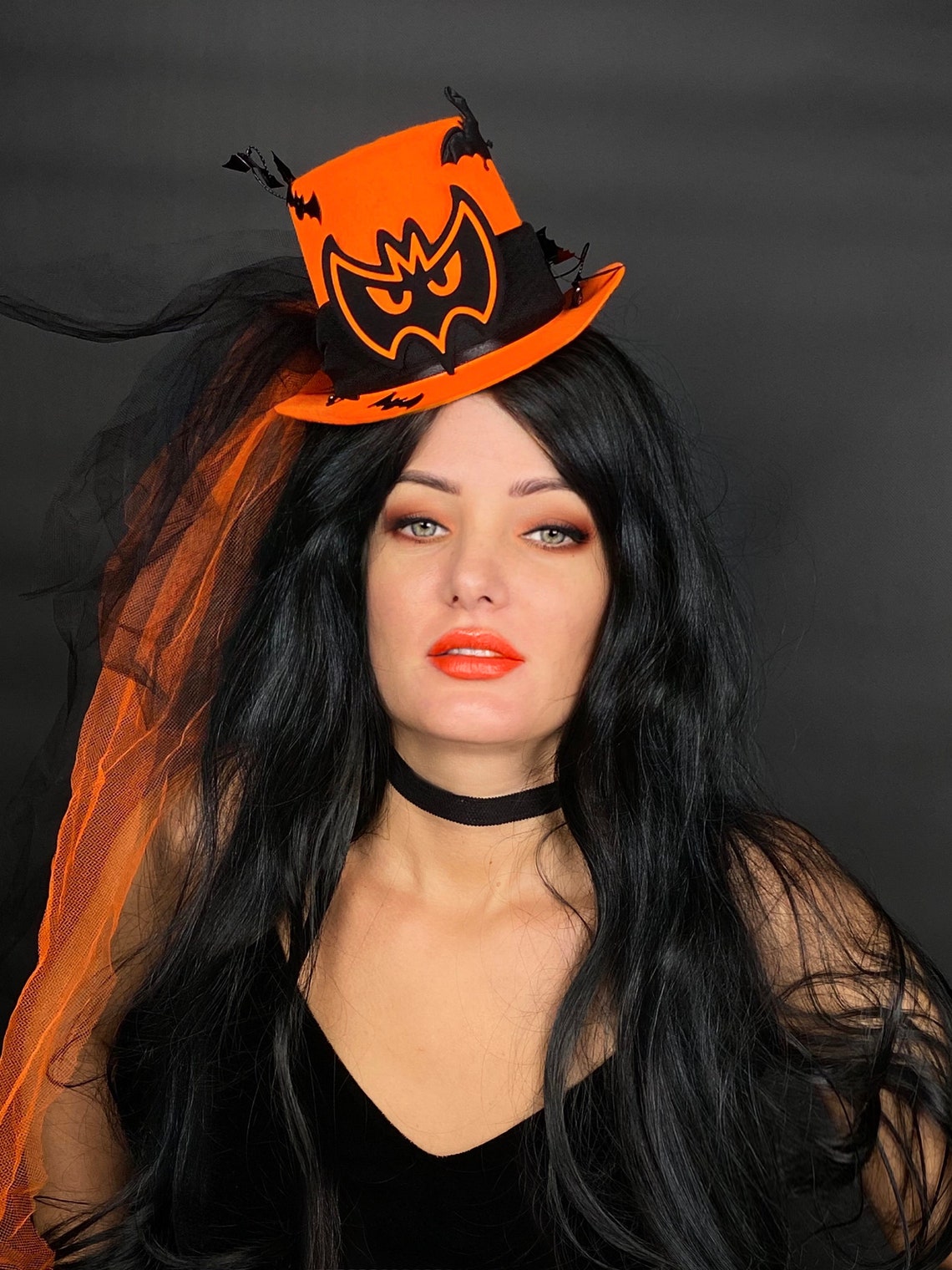 Black and Orange Mini Hat Halloween Mini Top Hat Top Hat - Etsy