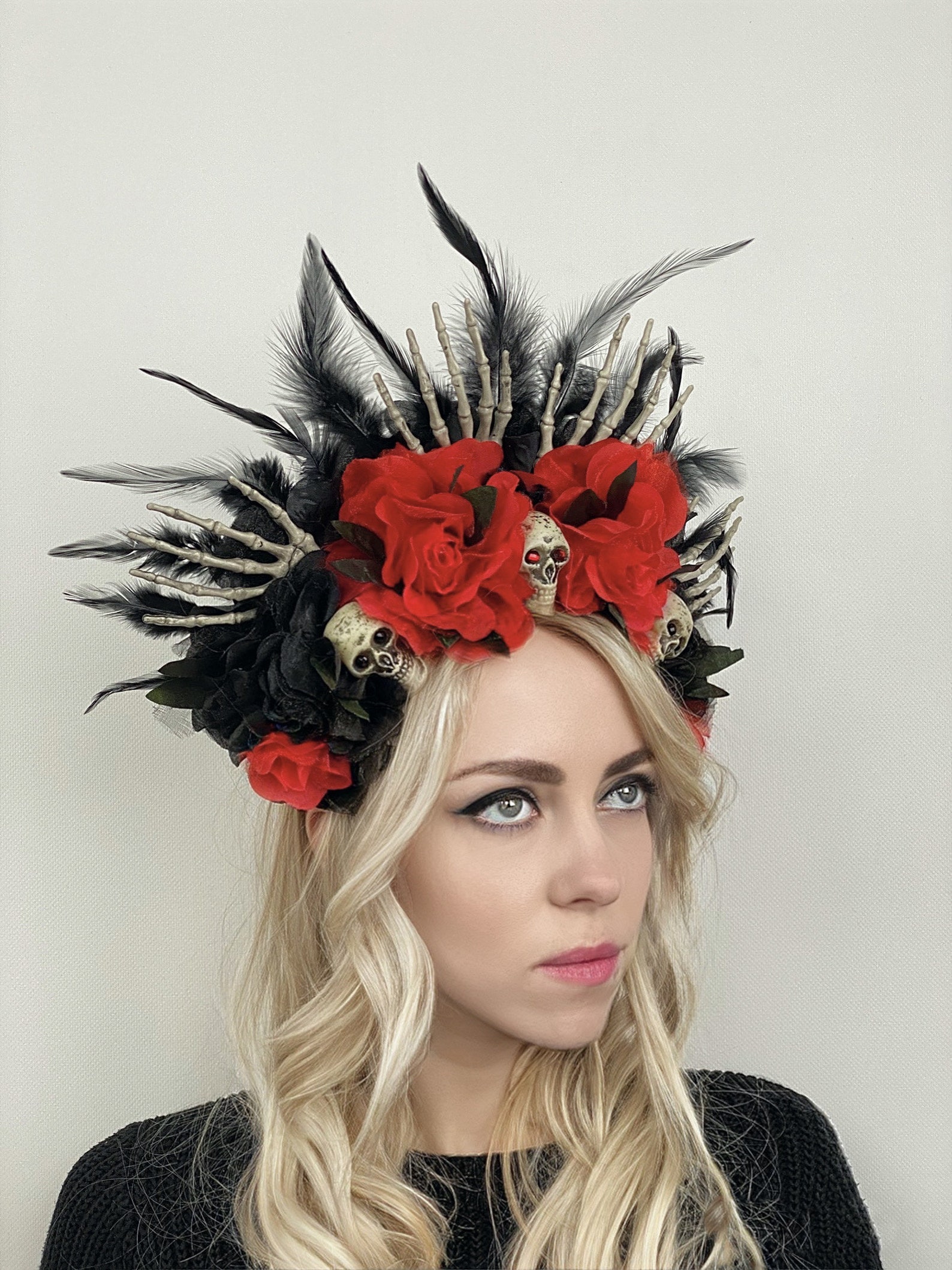 Large Skeleton Hands Crown Sugar Skull Flower Crown | Etsy