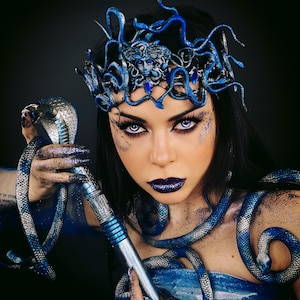 Medusa Gorgon Tiara, Medusa Headdress, Blue Tiara With Snakes ...