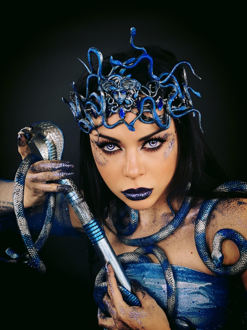 Medusa Gorgon Tiara Medusa Headdress Blue Tiara With Snakes - Etsy