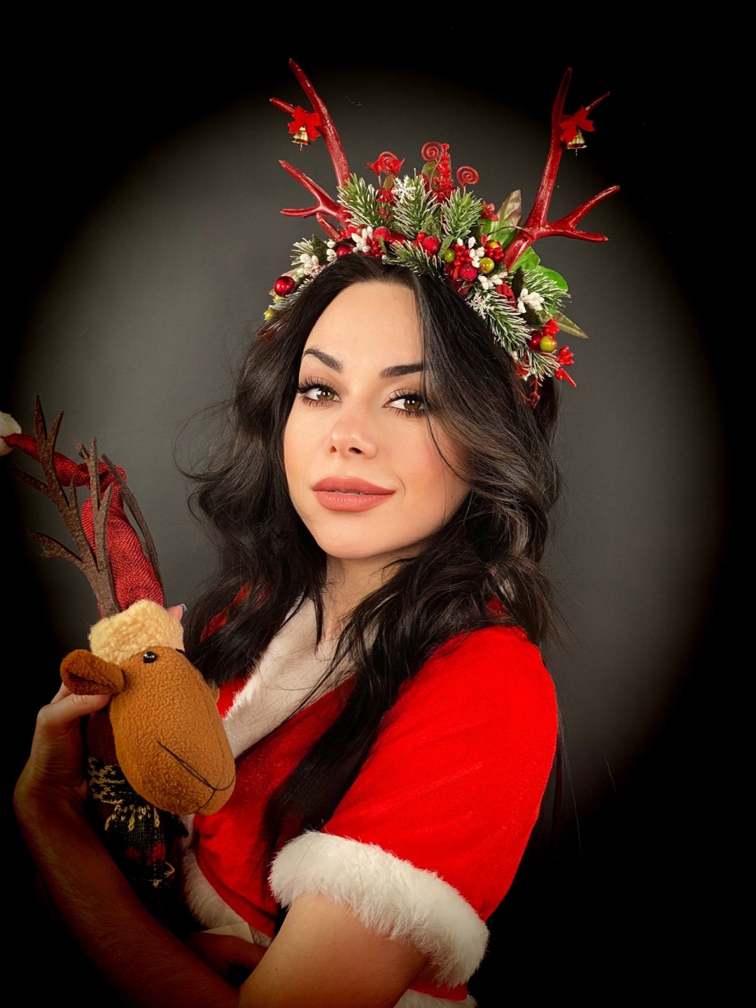 Christmas Antlers Headband, Rudolph's Reindeer Crown, Holiday Headdress ...