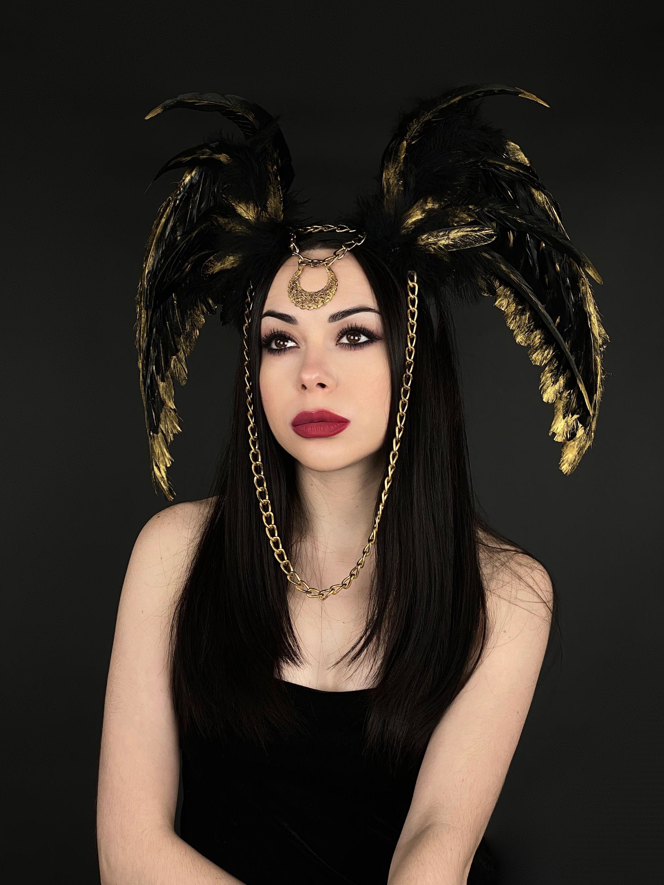 Gothic Headdress With Wings Dark Queen Headpiece Valkyrie - Etsy