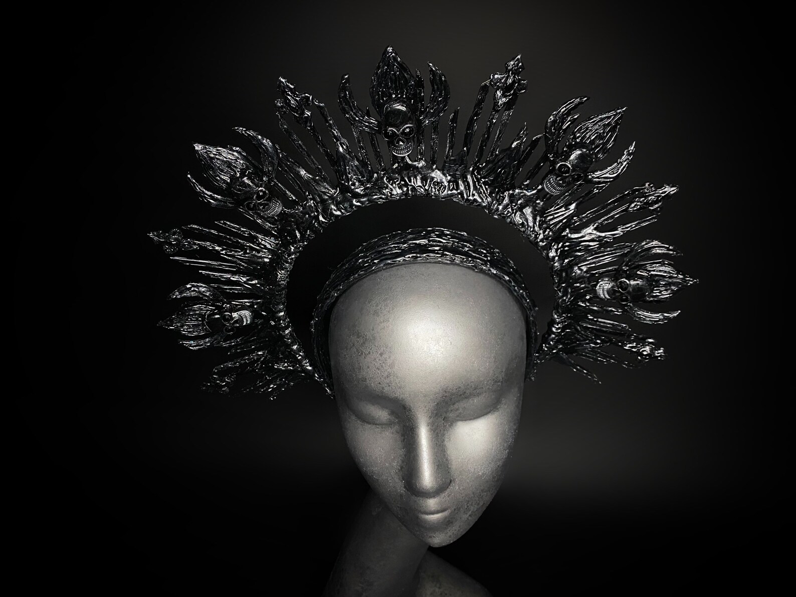 Dark Queen Crown Dark Goddess Headdress Skull Halo Crown - Etsy