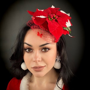 Poinsettia Christmas Headband, Holiday Flower Fascinator, Xmas Red ...