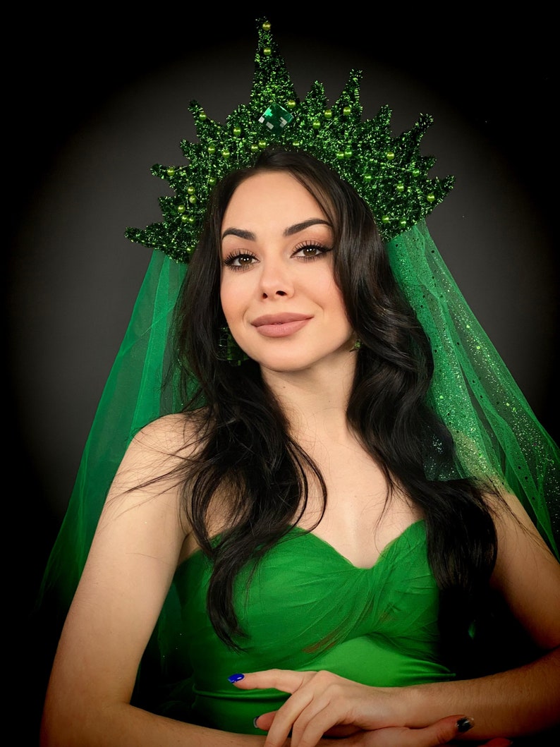 Shiny Christmas Veil Crown Green Christmas Crown Sparkling - Etsy