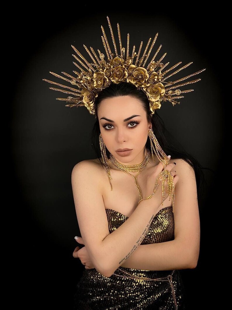 Gold Goddess Crown Gala Crown Spike Halo Headpiece Sunburst - Etsy