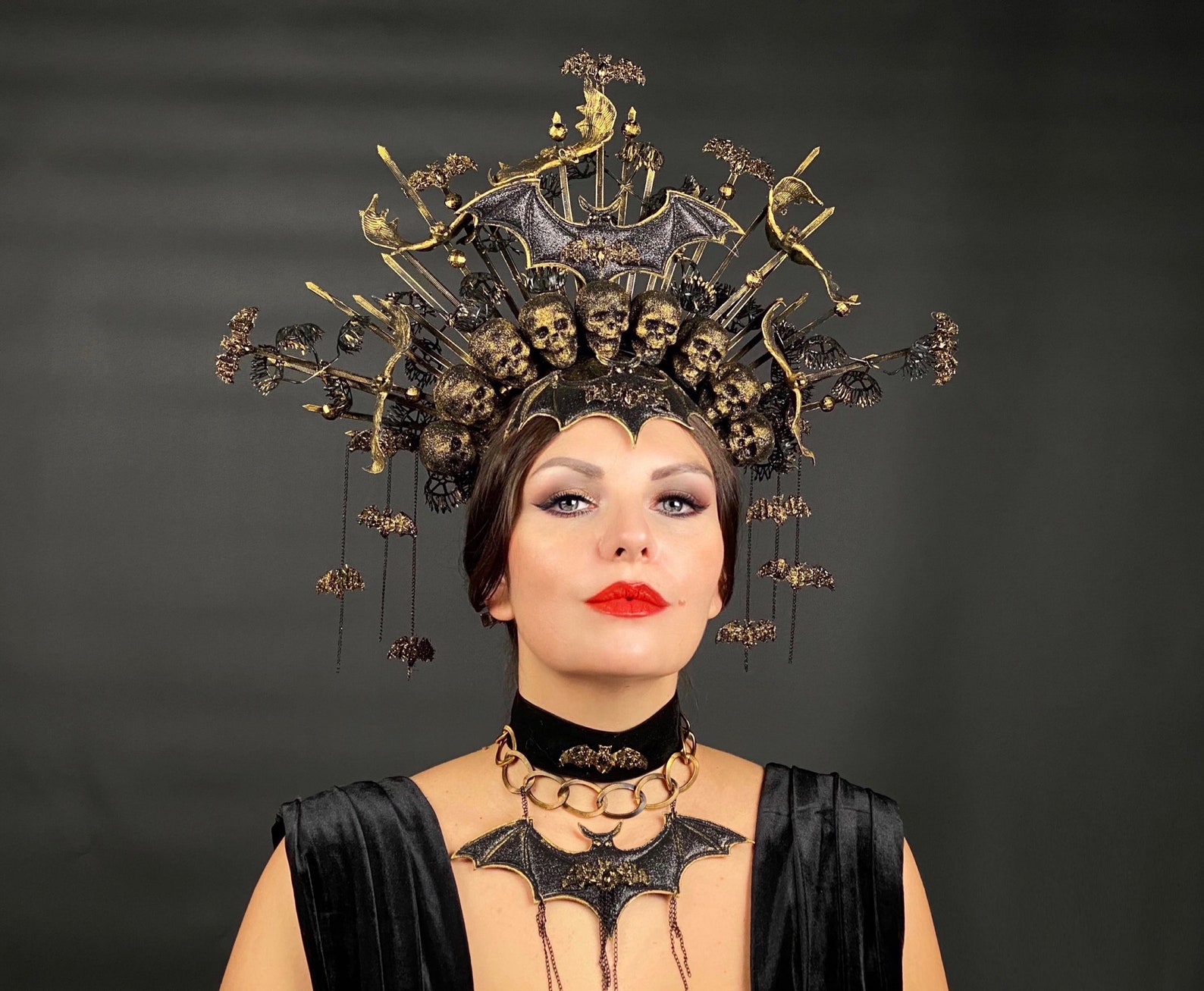 Gala Bat Queen Headpiece Bat Halo Crown Spiked Gothic Goddes - Etsy