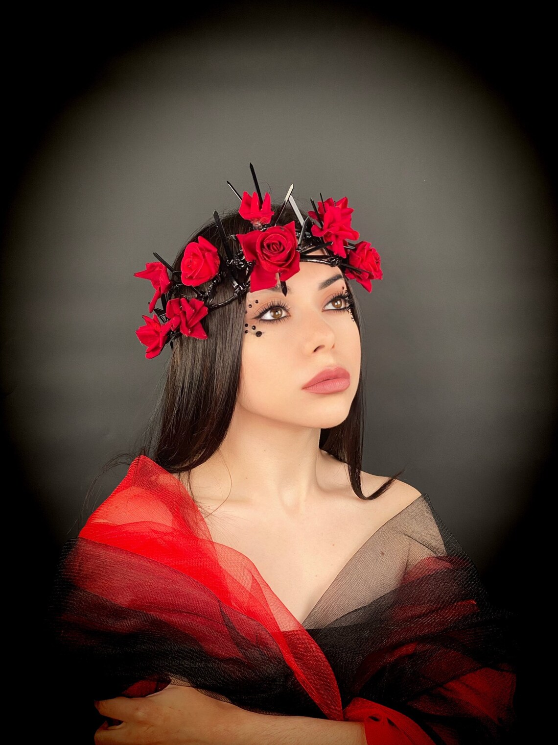 Spiked Crown With Red Rose Tiara of Torments Wreath With - Etsy