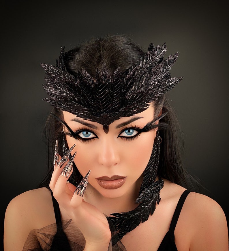 Burning Man, Black Feather Tiara: Gothic Bird Crown, Dark Fairy ...