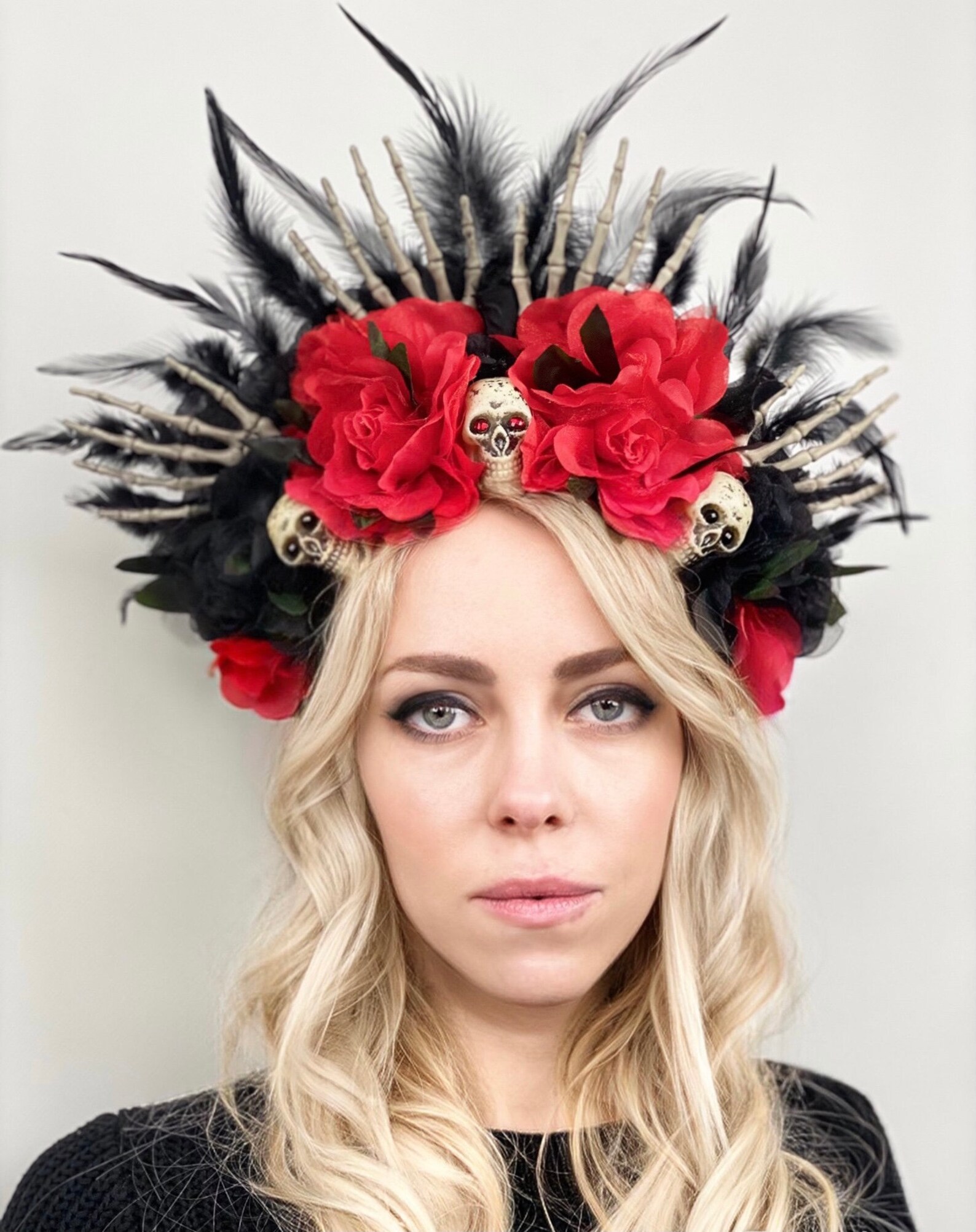 Large Skeleton Hands Crown Sugar Skull Flower Crown | Etsy