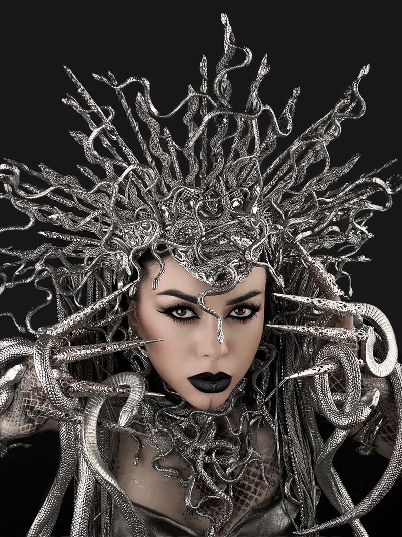 Mardi Gras Costume, Silver Medusa Headpiece, Gorgon Goddess Crown ...