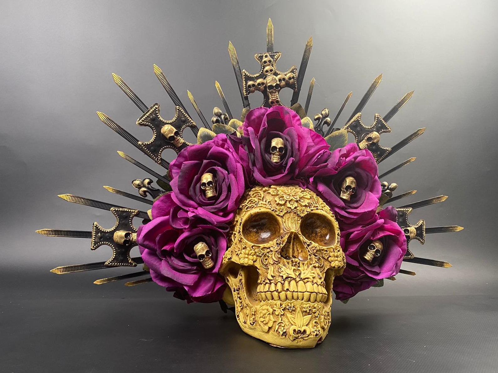 Santa Muerte Skulls and Roses Queen of Skulls Halloween - Etsy