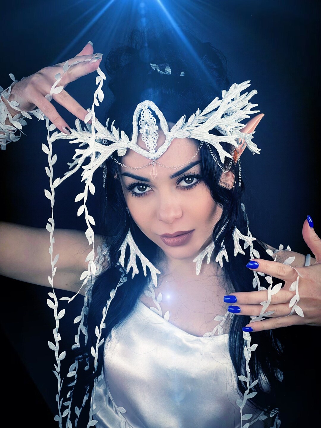 White Ice Fairy Tiara, Winter Fairy Crown, Winter Elf, White Nymph, Snow Queen Tiara, Winter ...