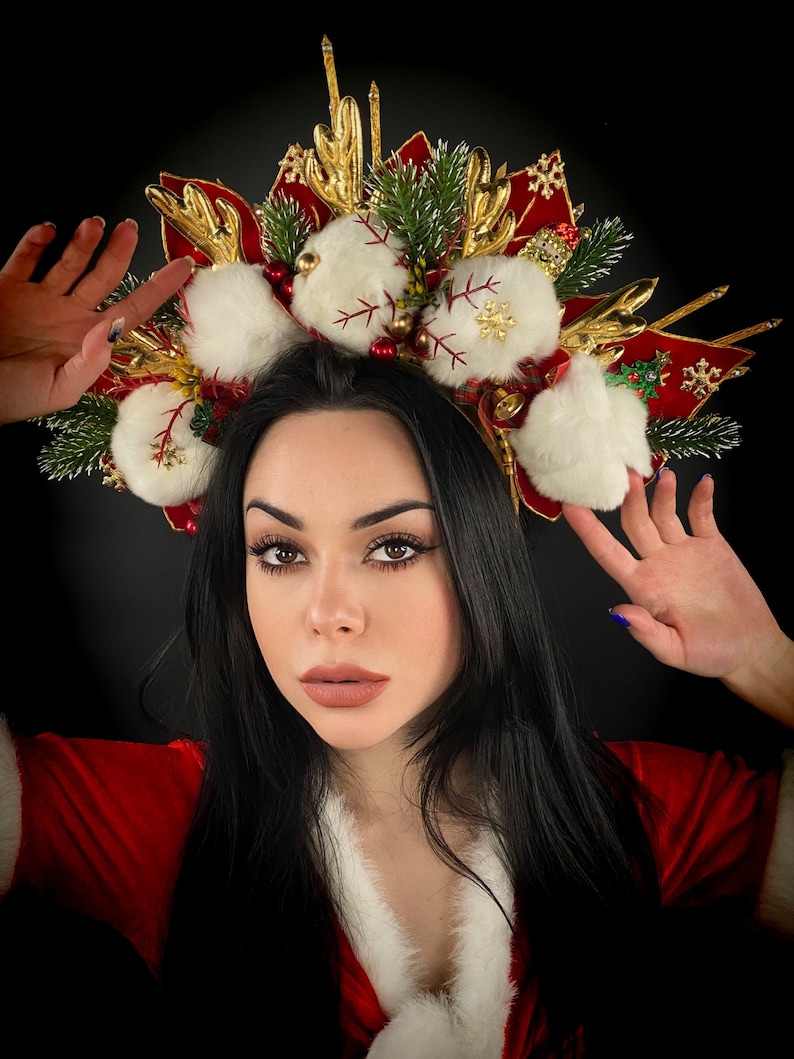 Xmas Headpiece, Creative Winter Headwear, Poinsettia Halo Crown ...