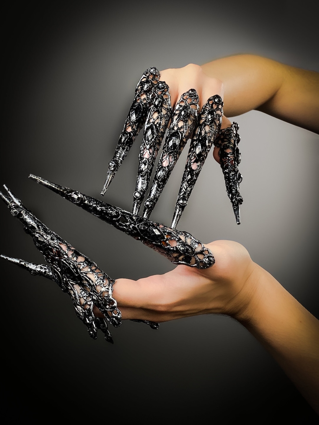 Black Pewter Finger Claws, Filigree Jewelry, Metal False Nails, Gothic ...