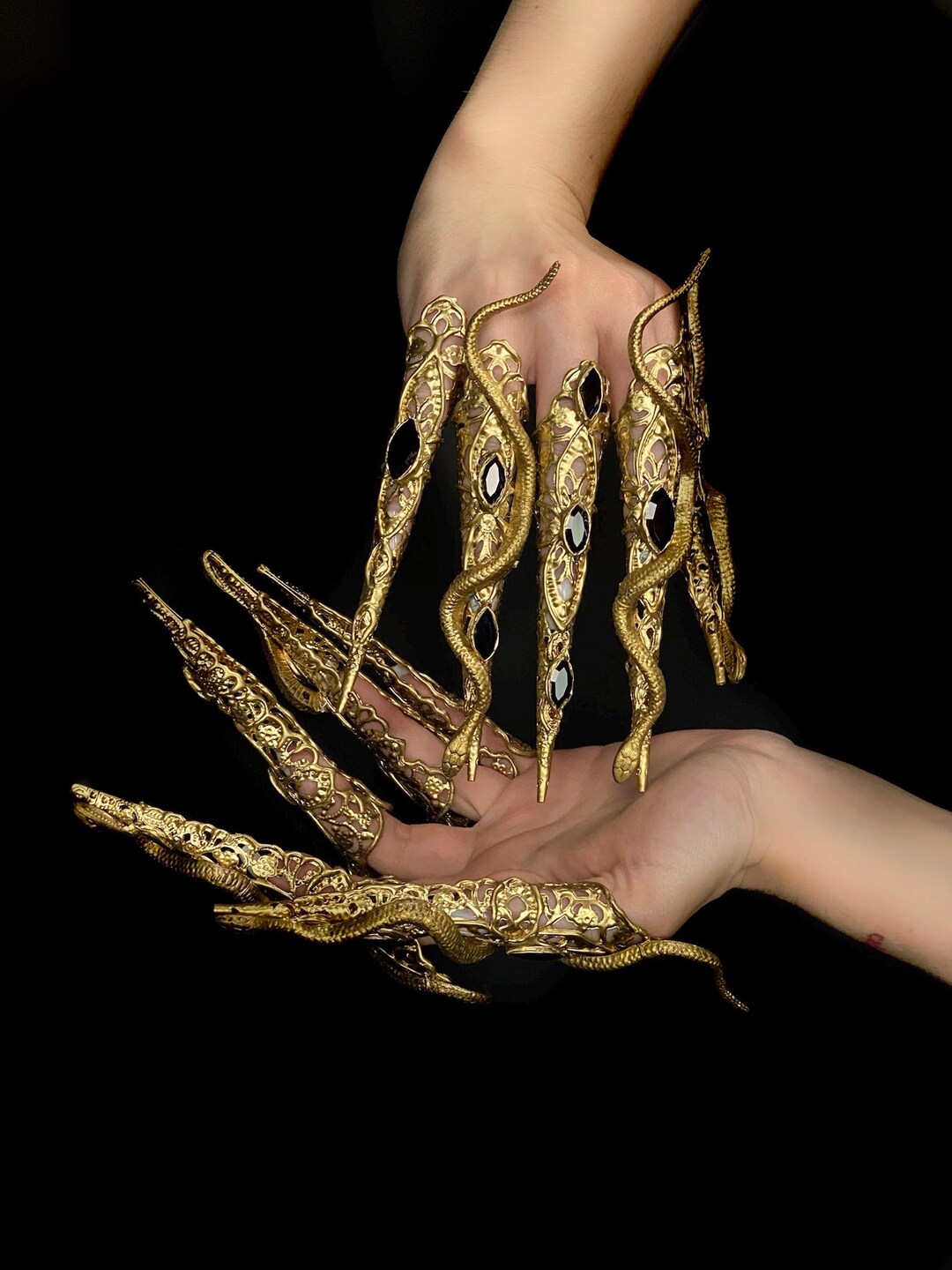 Medusa Snake Finger Claws, Gold Gothic Nail Jewelry, Halloween Costume ...