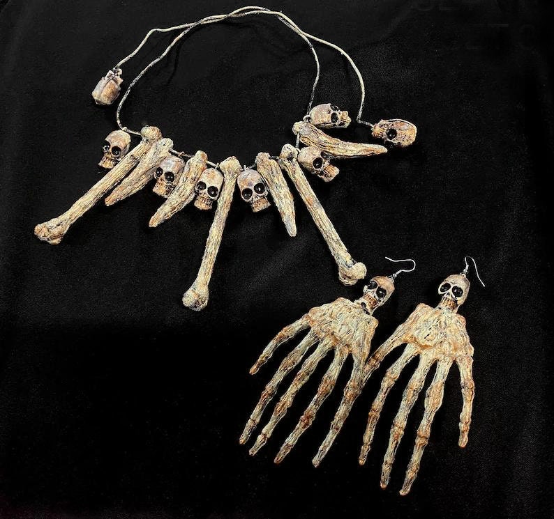 Conjunto de joyas de esqueleto de hueso vudú, collar, pendientes y ...